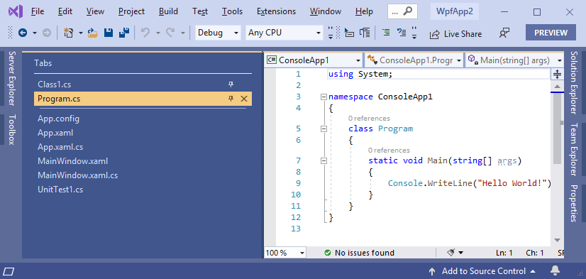 Vertical tabs in Visual Studio 2019 16.4 Preview 2 | Making Visual ...